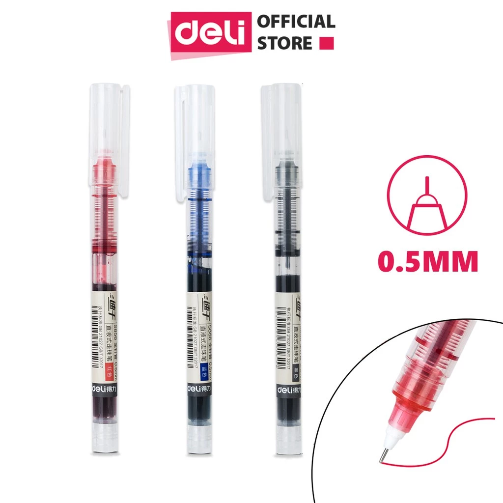 Bút Bi Nước Nhanh Khô Ngòi Êm Mực Đều Nắp Cài Ngòi 0.5mm Deli - Dùng ...